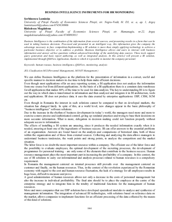 (PDF) Business Intelligence Instruments For Hr Monitoring