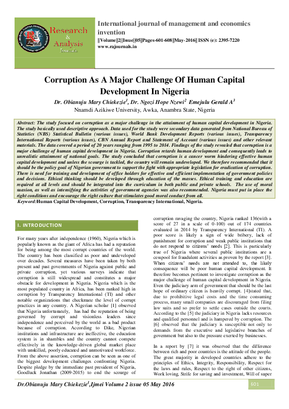 (PDF) Corruption As A Major Challenge Of Human Capital Development