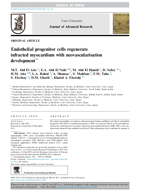 (PDF) Endothelial progenitor cells regenerate infracted myocardium with ...