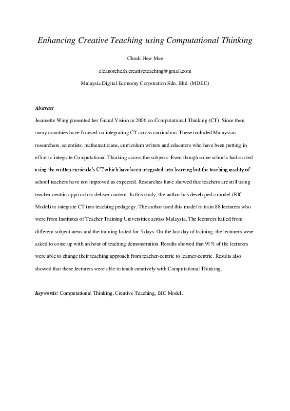 (PDF) Enhancing Creative Teaching using Computational Thinking