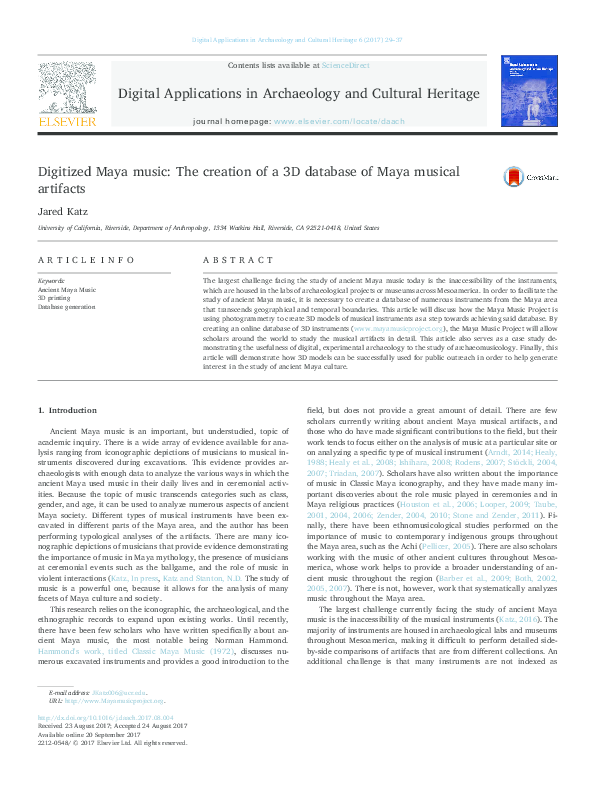(PDF) Digitized Maya music: The creation of a 3D database of Maya ...