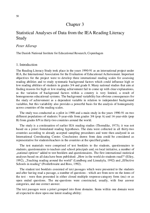 (PDF) Statistical analyses of data from the IEA reading literacy study
