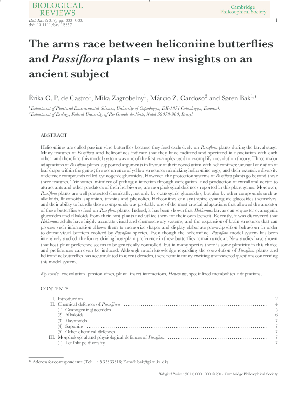 (PDF) The arms race between heliconiine butterflies and Passiflora ...