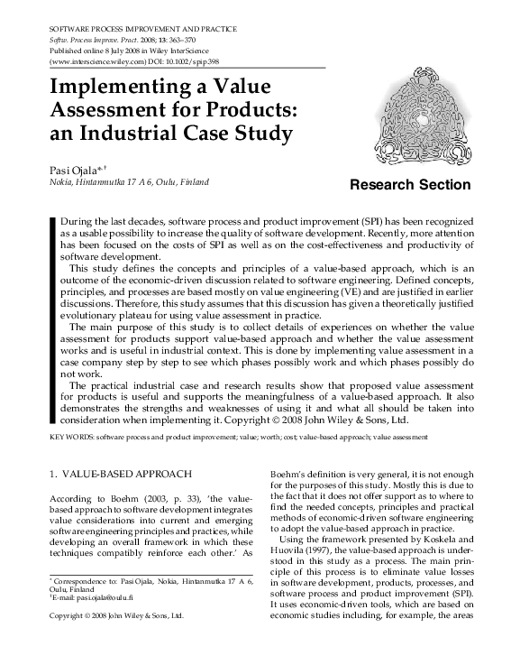 (PDF) Implementing a Value Assessment for Products: an Industrial Case ...