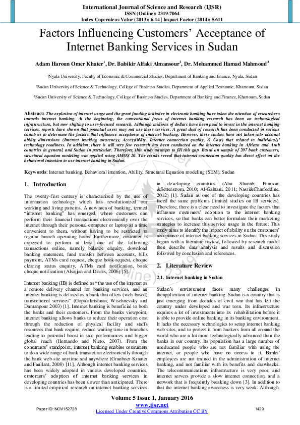 (PDF) Factors Influencing Customers' Acceptance of Internet Banking Services in Sudan