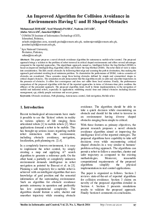 (PDF) An Improved Algorithm for Collision Avoidance in Environments Having U and H Shaped Obstacles