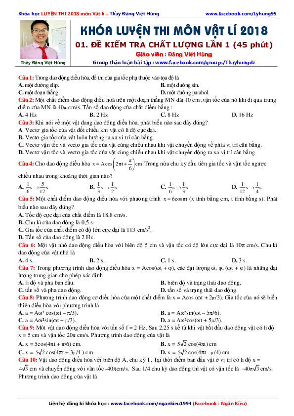 (PDF) Khóa hc LUYN THI 2018 môn Vt lí – Thy Đng Vit Hùng | Cer Can ...