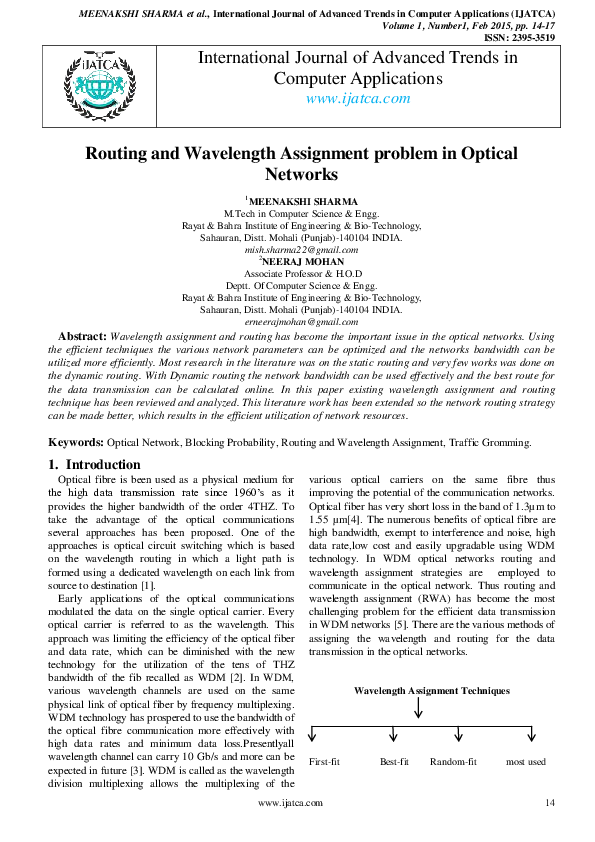 Pdf Routing And Wavelength Assignment Problem In Optical Networks 2086