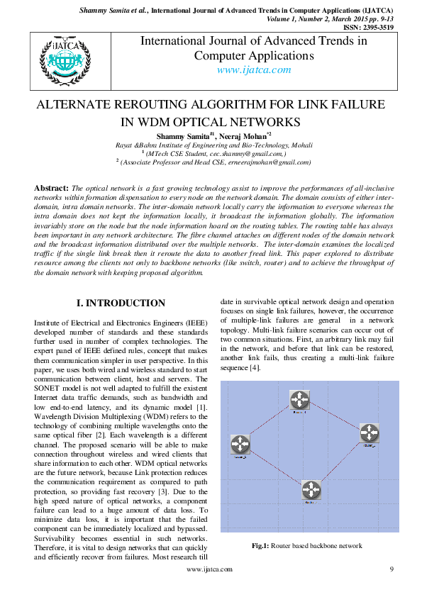 (PDF) ALTERNATE REROUTING ALGORITHM FOR LINK FAILURE IN WDM OPTICAL ...