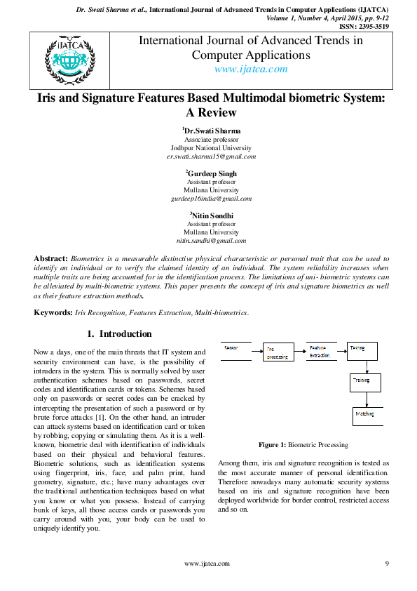 Pdf Iris And Signature Features Based Multimodal Biometric System A Review