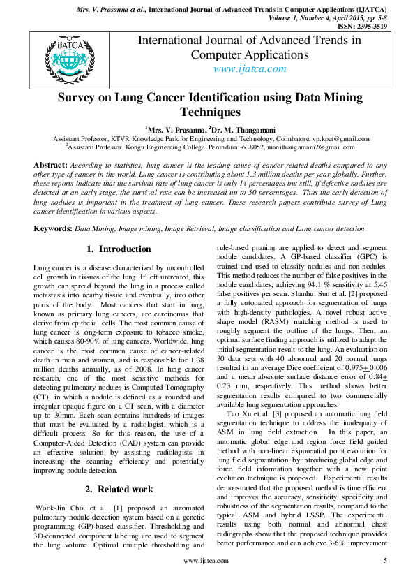 (PDF) Survey on Lung Cancer Identification using Data Mining Techniques