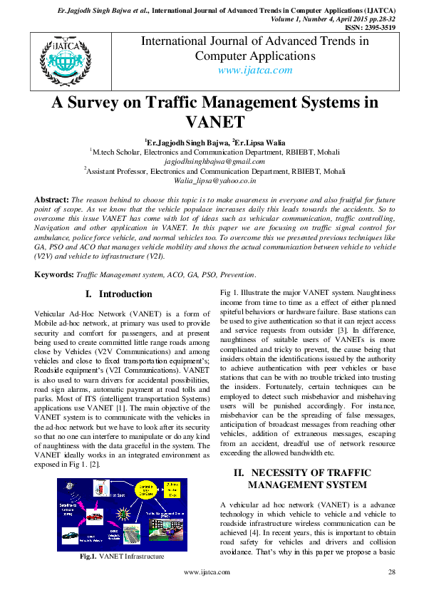 Pdf A Survey On Traffic Management Systems In Vanet