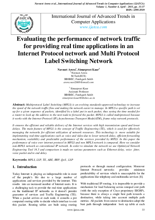 (PDF) Evaluating the performance of network traffic for providing real time applications in an ...