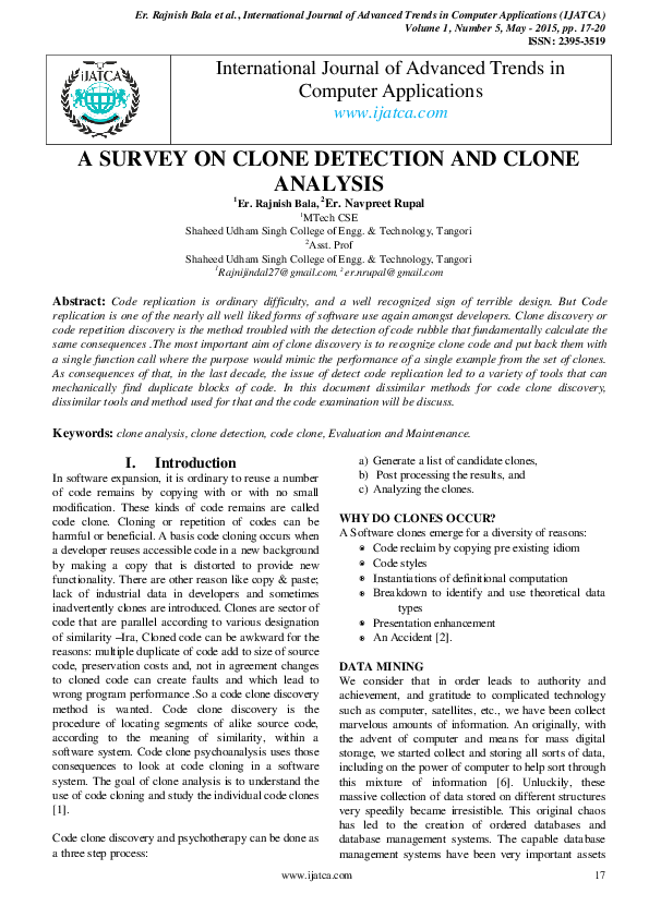 Pdf A Survey On Clone Detection And Clone Analysis