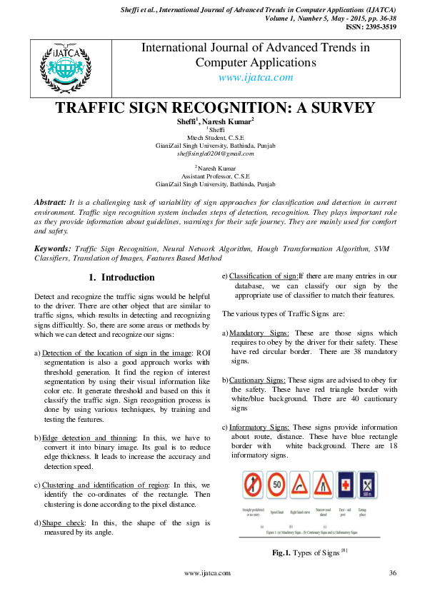 Pdf Traffic Sign Recognition A Survey