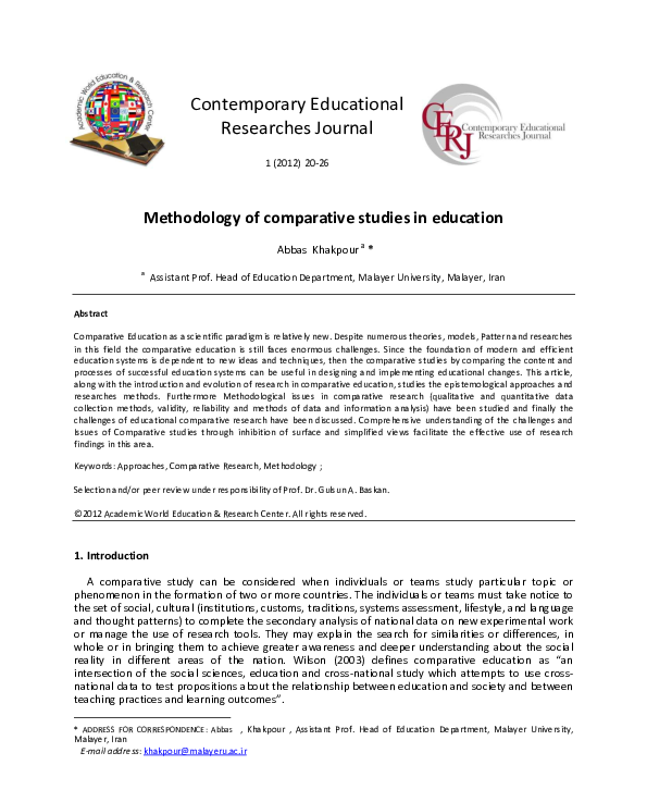 (PDF) Methodology of comparative studies in education