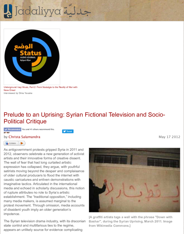 (PDF) Prelude to an Uprising: Syrian Fictional Writing and Socio ...