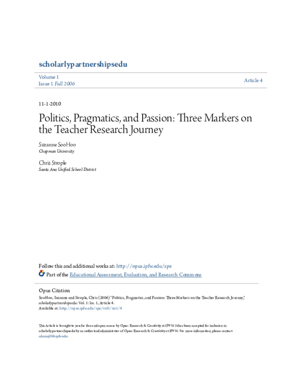 (PDF) Politics, Pragmatics, and Passion: Three Markers on the Teacher ...