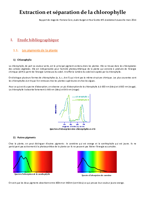 (PDF) Extraction et séparation de la chlorophylle I. Etude ...