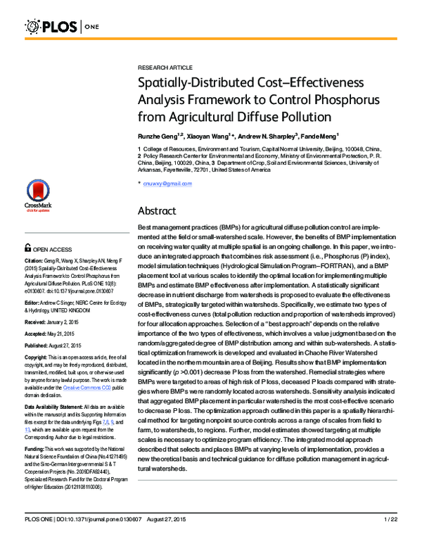 (PDF) Spatially-Distributed Cost–Effectiveness Analysis Framework to Control Phosphorus from ...