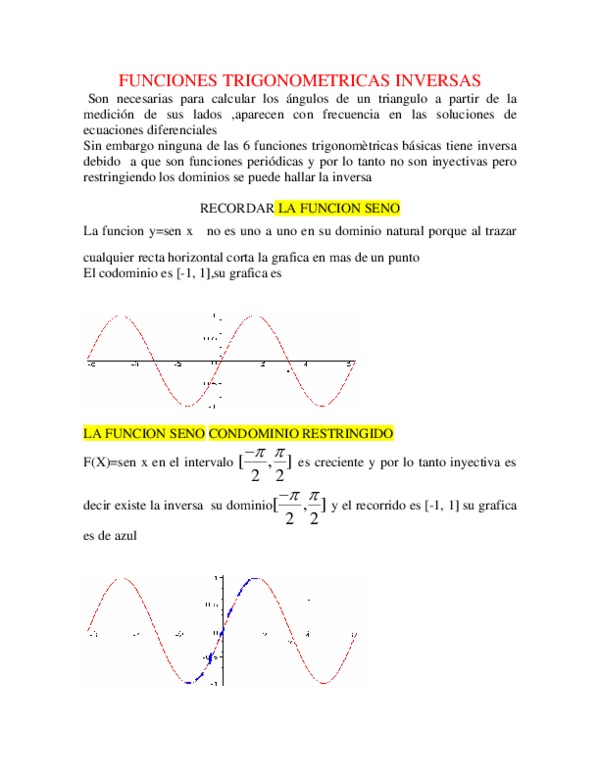 Formulas De Trigonometria Inversa Función Trigonométrica Inversa