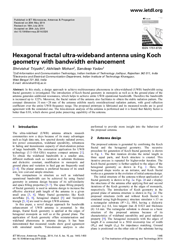 (PDF) Hexagonal fractal ultra-wideband antenna using Koch geometry with ...