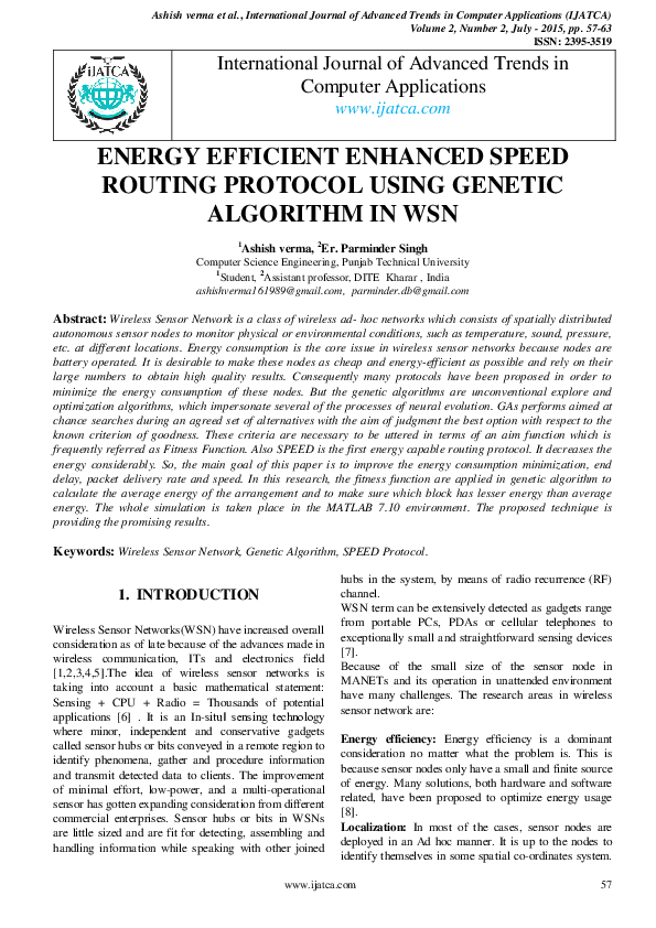 Pdf Energy Efficient Enhanced Speed Routing Protocol Using Genetic
