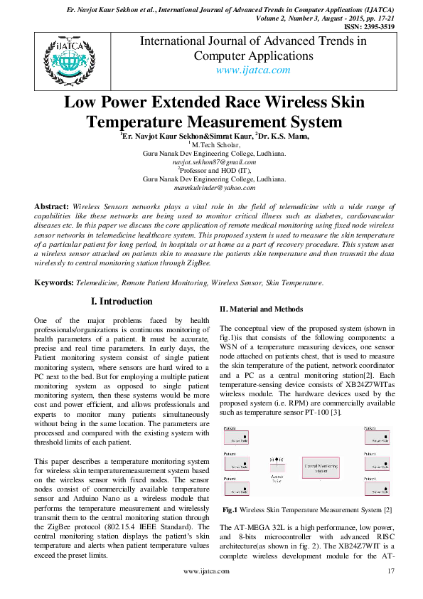 (PDF) Low Power Extended Race Wireless Skin Temperature Measurement System