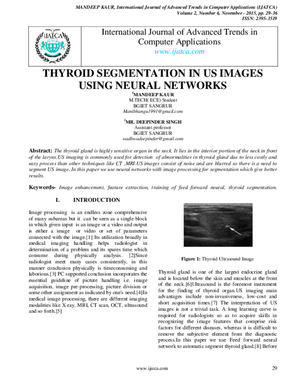 Pdf Thyroid Segmentation In Us Images Using Neural Networks