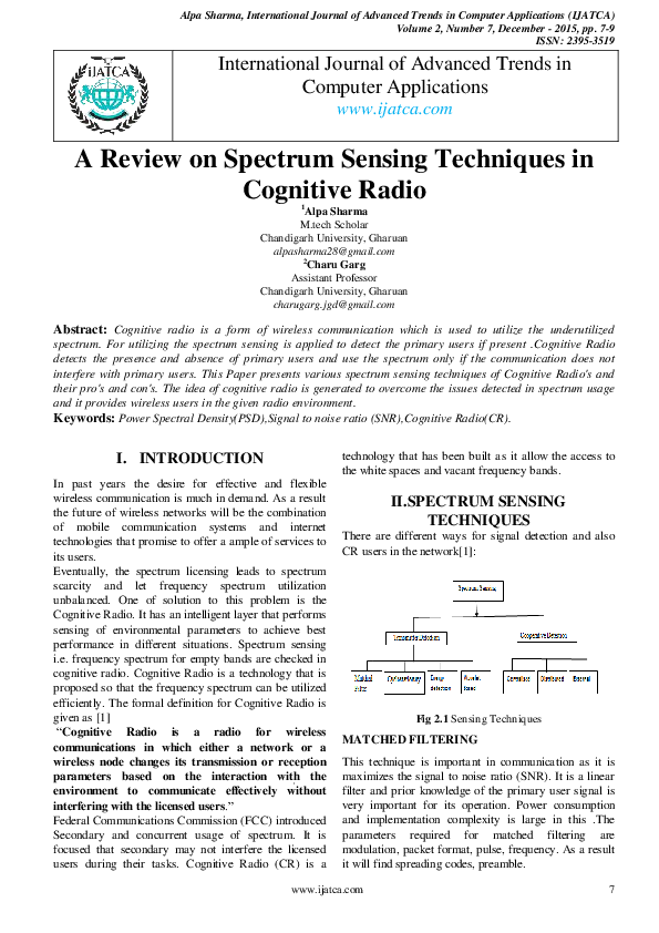 (PDF) A Review on Spectrum Sensing Techniques in Cognitive Radio