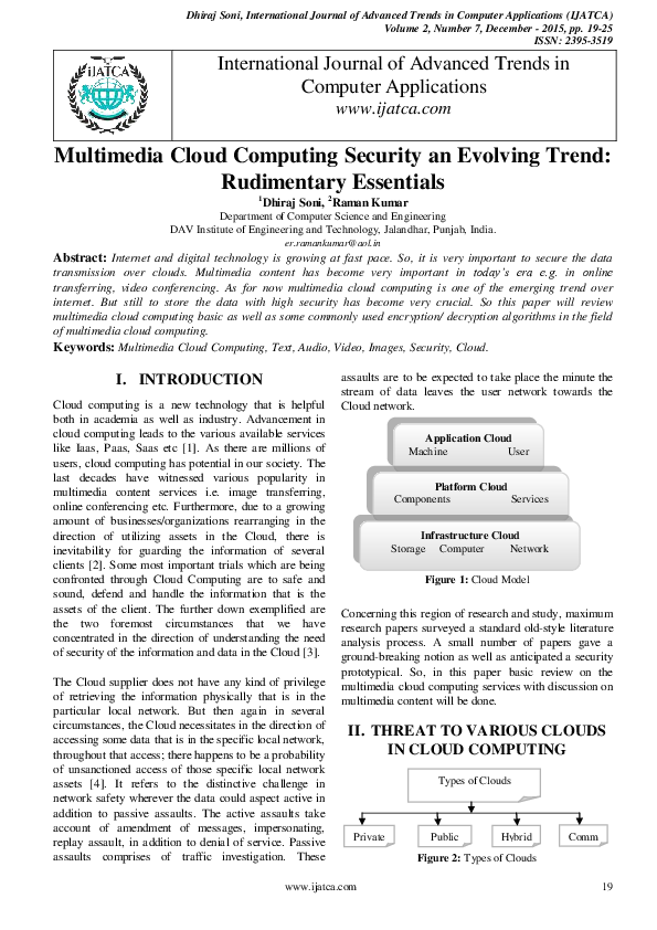 (PDF) Multimedia Cloud Computing Security an Evolving Trend: Rudimentary Essentials