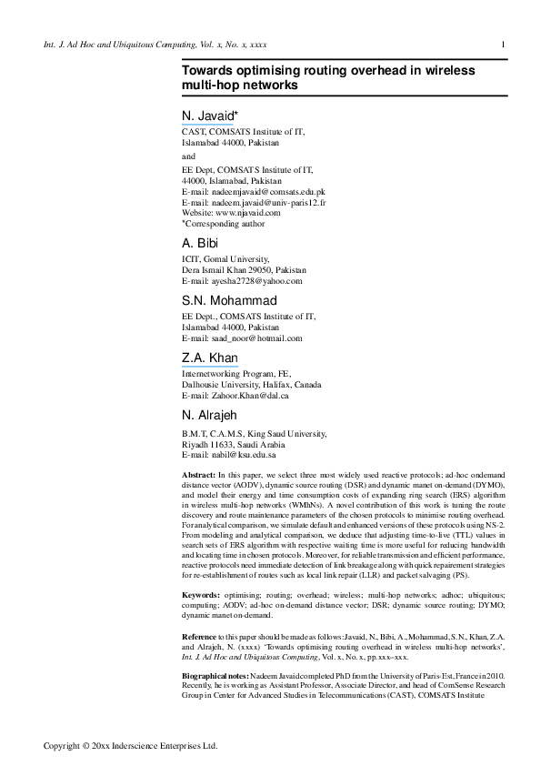 Pdf Towards Optimising Routing Overhead In Wireless Multi Hop Networks