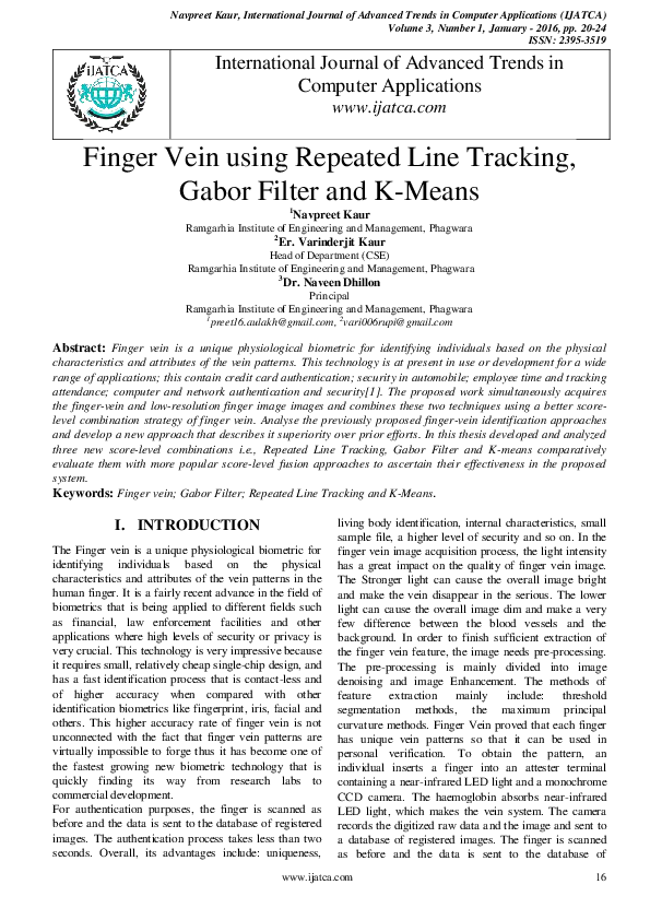 Pdf Finger Vein Using Repeated Line Tracking Gabor Filter And K Means