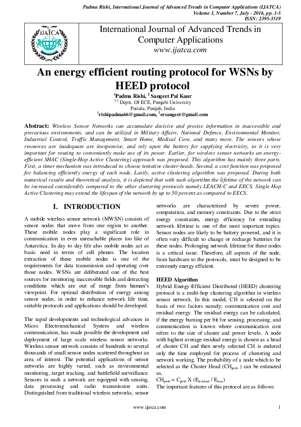 Pdf An Energy Efficient Routing Protocol For Wsns By Heed Protocol