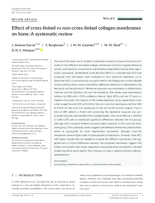 Pdf Effect Of Cross Linked Vs Non Cross Linked Collagen Membranes On Bone A Systematic Review