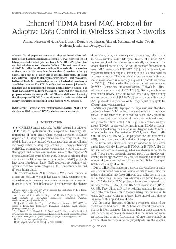 Pdf Enhanced Tdma Based Mac Protocol For Adaptive Data Control In