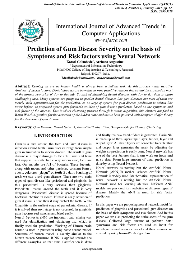 (PDF) Prediction of Gum Disease Severity on the basis of Symptoms and ...