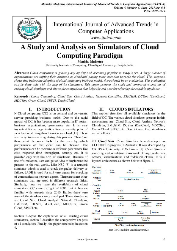 (PDF) A Study and Analysis on Simulators of Cloud Computing Paradigm