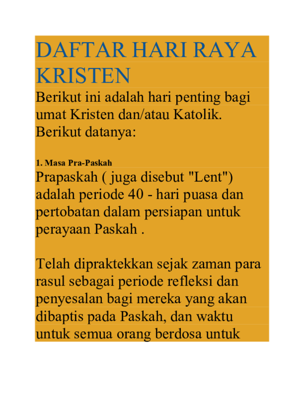 (DOC) DAFTAR HARI RAYA KRISTEN