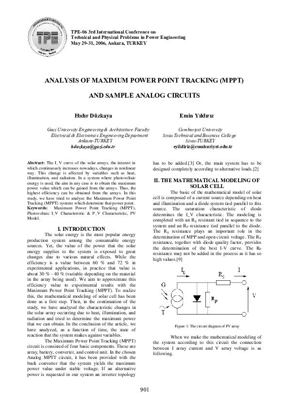 Pdf Anaylsis Of Maximum Power Point Tracking Mppt And Sample Analog Circuits