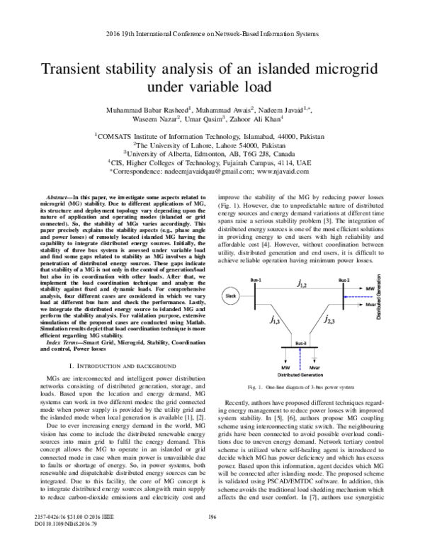 (PDF) Transient stability analysis of an islanded microgrid under ...