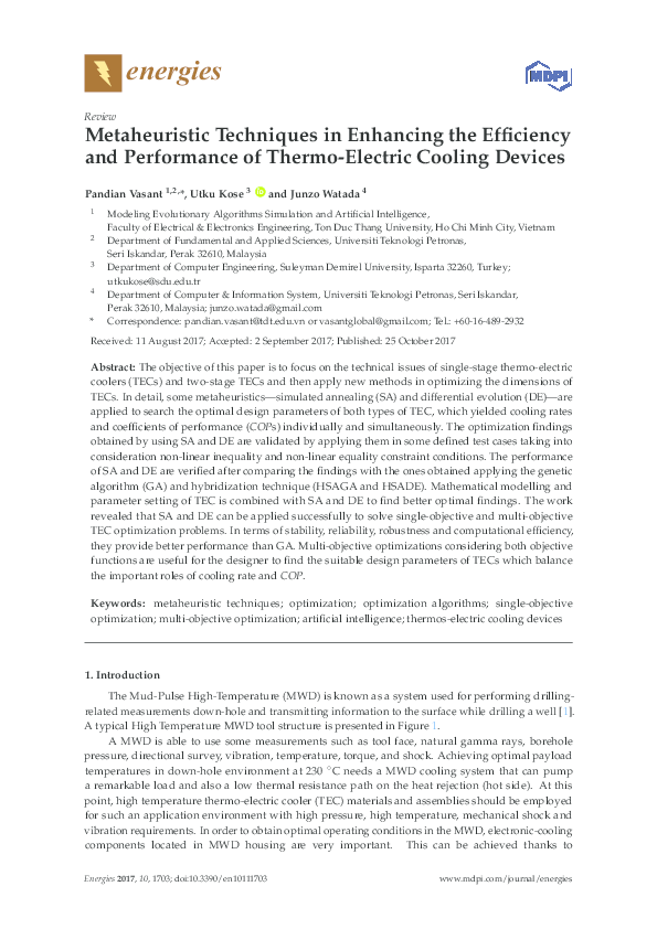 (PDF) Metaheuristic Techniques in Enhancing the Efficiency and Performance of Thermo-Electric ...