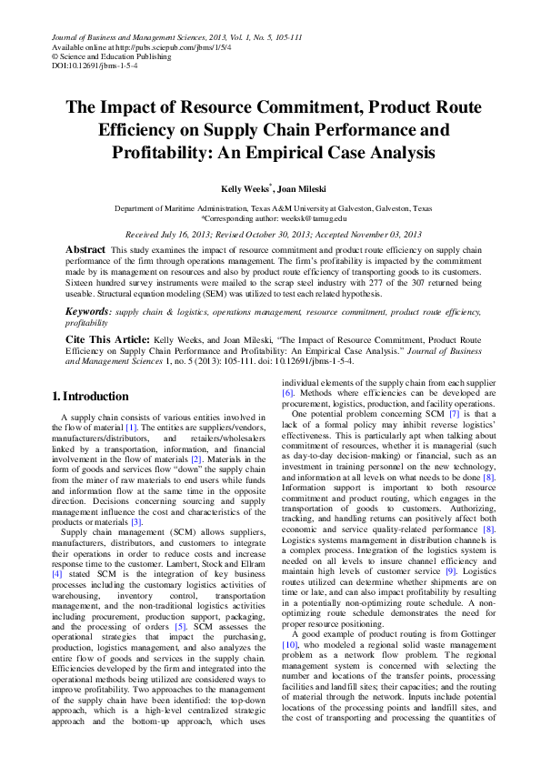 (PDF) The Impact of Resource Commitment, Product Route Efficiency on ...