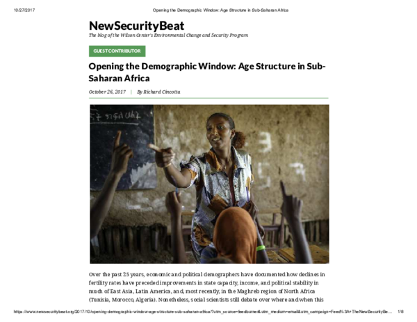 (PDF) Opening the Demographic Window: Age Structure in Sub-Saharan Africa