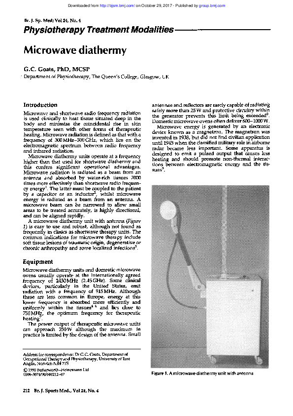 (PDF) Physiotherapy Treatment Modalities Microwave diathermy