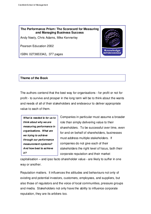 (PDF) The Performance Prism: The Scorecard for Measuring and Managing ...