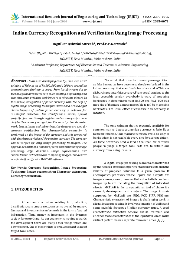 (PDF) Indian Currency Recognition and Verification Using Image ...