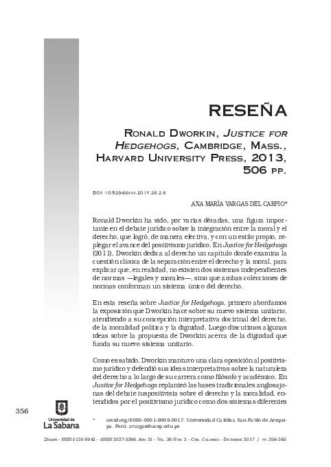 (PDF) Ronald Dworkin, Justice for Hedgehogs, Cambridge, Mass., Harvard ...