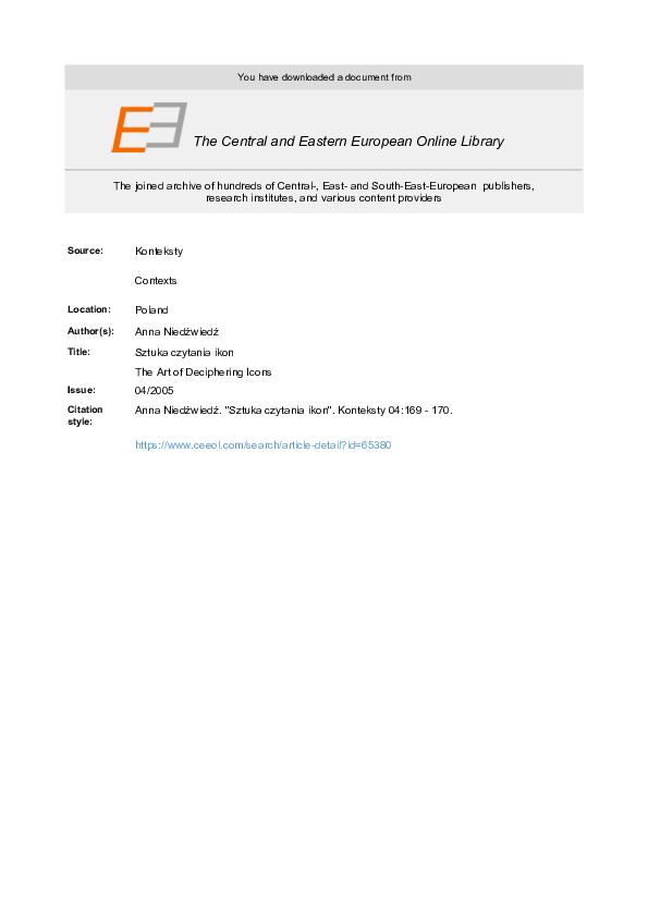 (PDF) Sztuka czytania ikon. [The Art of Deciphering Icons. Book review ...