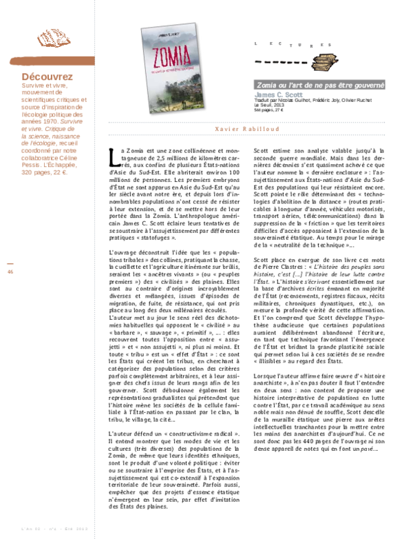 (PDF) Chronique de livre : James C Scott "Zomia ou l'art de ne pas être ...